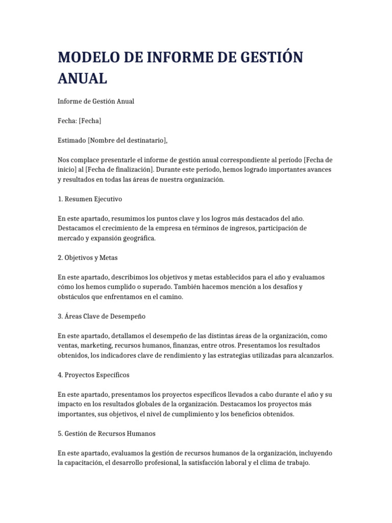 Modelo de Informe de Gestion Anual | PDF | Gestión de recursos humanos | Responsabilidad social ...