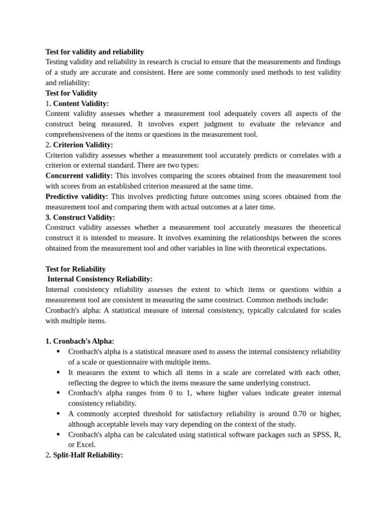 Validity and Reliability | PDF | Validity (Statistics) | Cronbach's Alpha
