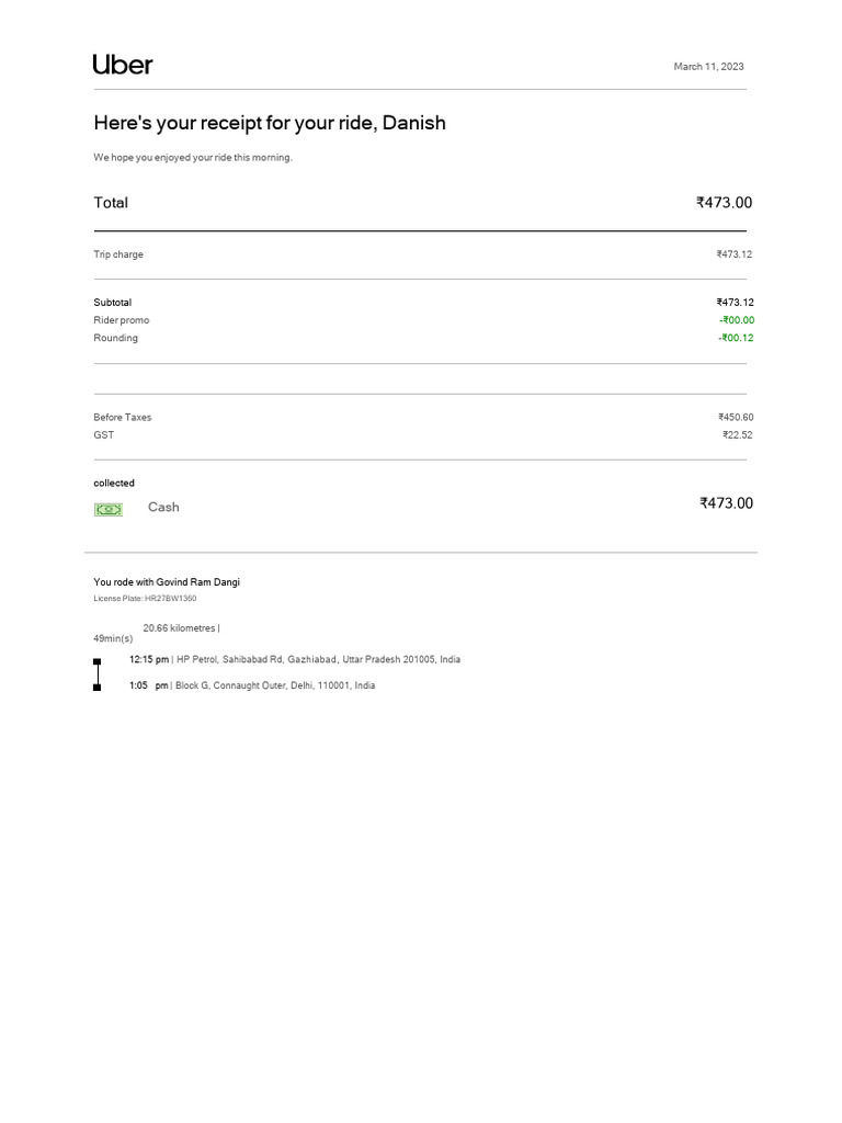 Ride Receipt for Danish | PDF
