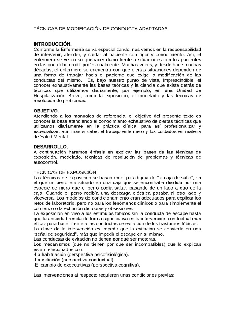 Técnicas de Modificación Conductual en Enfermería | PDF | Ansiedad ...