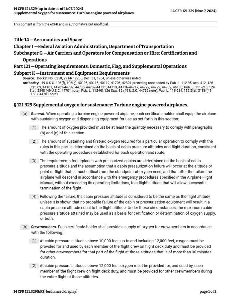 14 CFR 121.329 (Up To Date As of 11-07-2024) | PDF | Transport | Aerospace