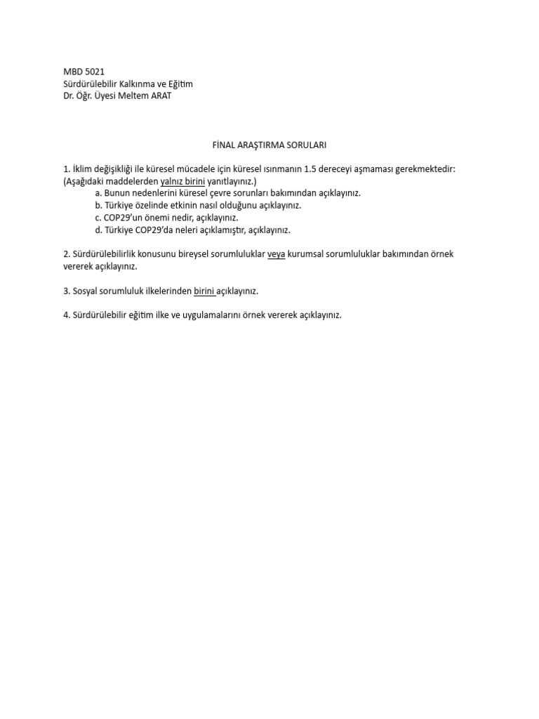 MBD 5021 SUR Kalkınma Dersi Final Arastırma Soruları | PDF