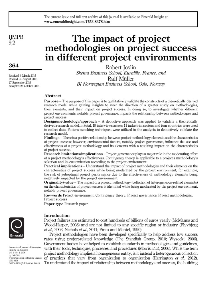 The impact of project methodologies on project success in different ...