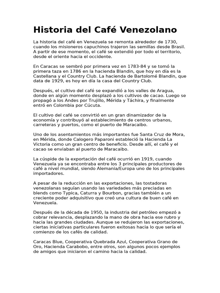 Historia del Café en Venezuela | PDF | café | Venezuela