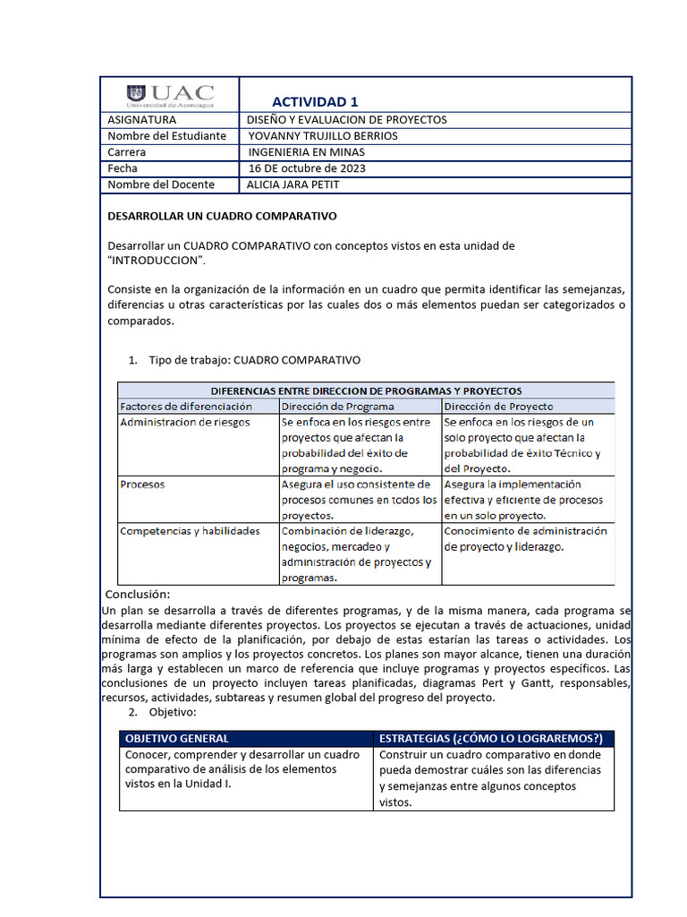 ACTIVIDAD 1 DISEÑO Y EVALUACION DE PROYECTOS | PDF