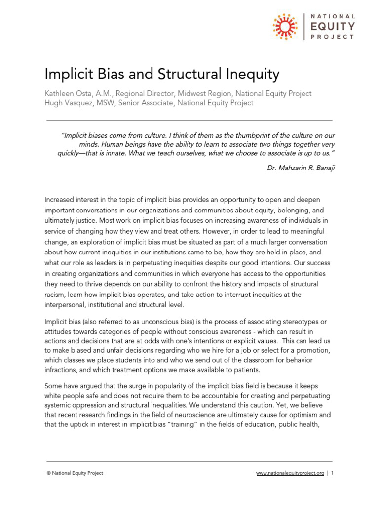 Understanding Implicit Bias and Inequity | PDF | Bias | Social Inequality