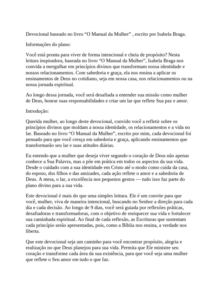 Devocional Pronto O Manual Da Mulher Holly Bible | PDF | Amor | Eucaristia