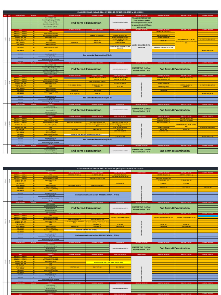 FINAL - CLASS SCHEDULE - MBA & BBA - AY-2024-25 - (W-22) - 9-12-2024 To ...