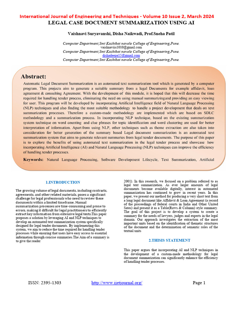 Legal Case Document Summarization Using Ai | PDF | Artificial Intelligence | Intelligence (AI ...