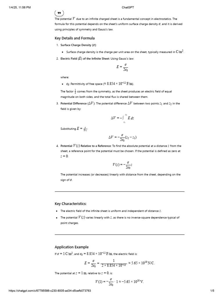charged infinite sheet potential formula2 | PDF | Electric Field ...