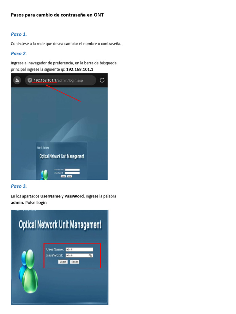 Pasos Para Cambio de Contraseña en ONT | PDF