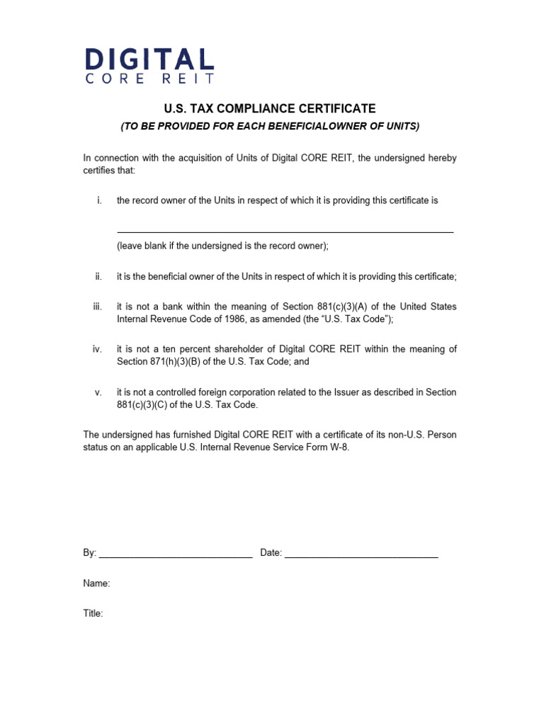 US Tax Compliance Certificate | PDF