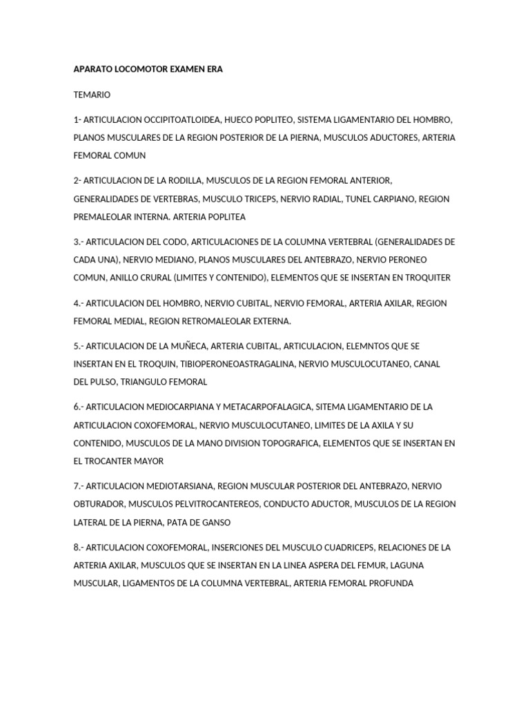 Aparato Locomotor Examen Era | PDF