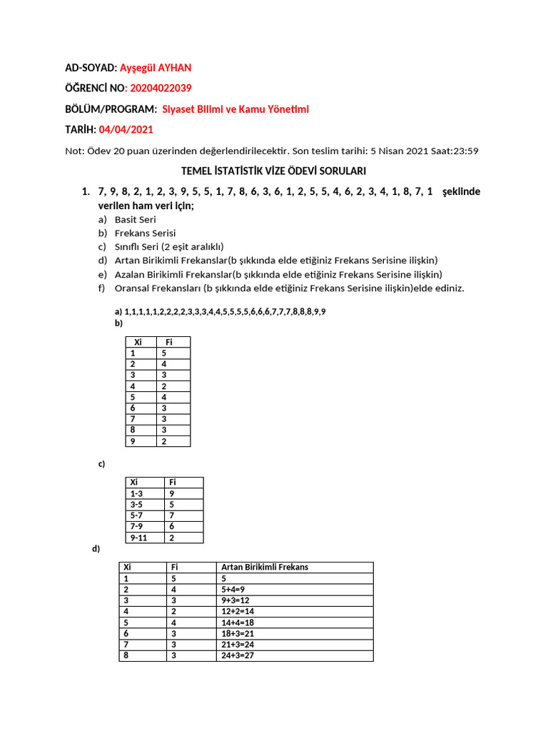Istatistik Odevi Bitti | PDF