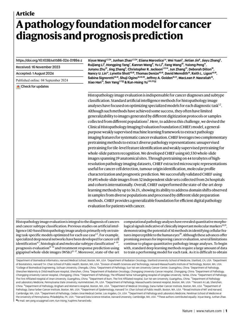 AI Harvard Nature Cancer s41586-024-07894-z | PDF | Pathology ...