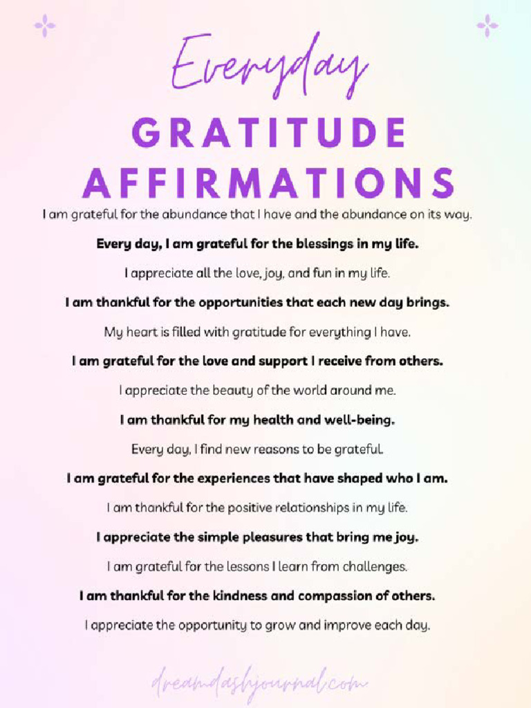 50 Gratitude Affirmations PDF PrintableC | PDF