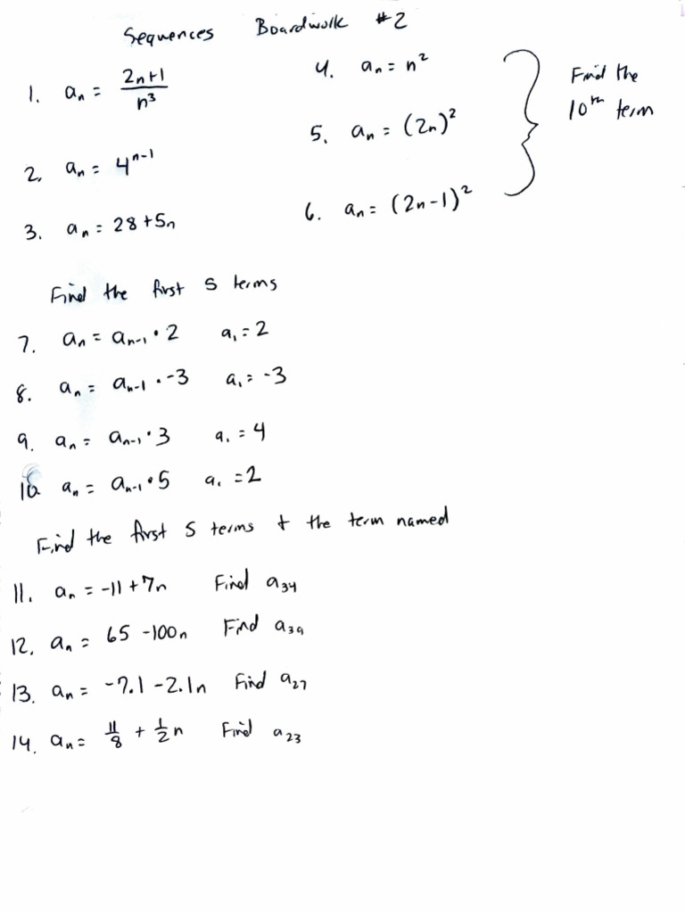 Sr. Math Sequences BW #2 | PDF