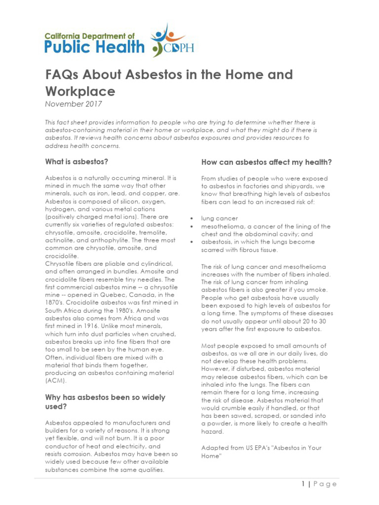 AsbestosFactSheet 201711 final-ADA | PDF | Asbestos | Occupational Safety And Health