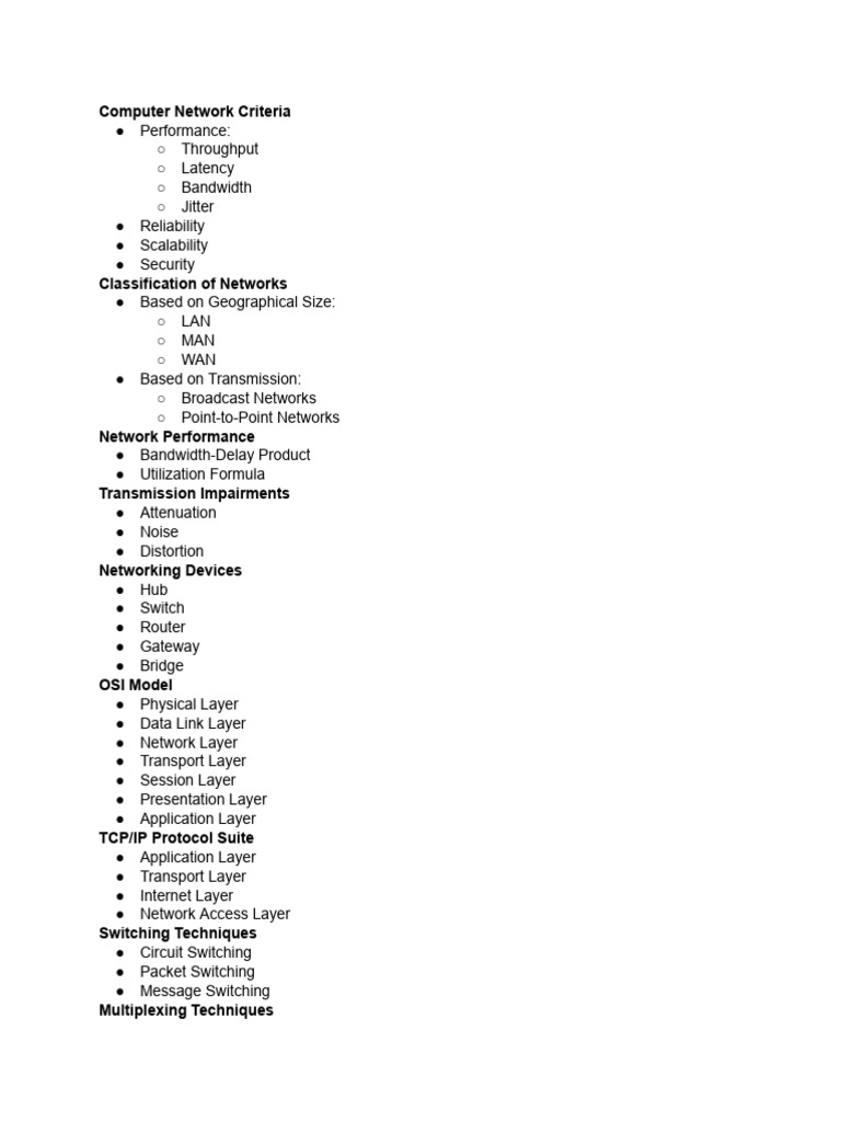 Computer Network Criteria 1. Performance Through... | PDF