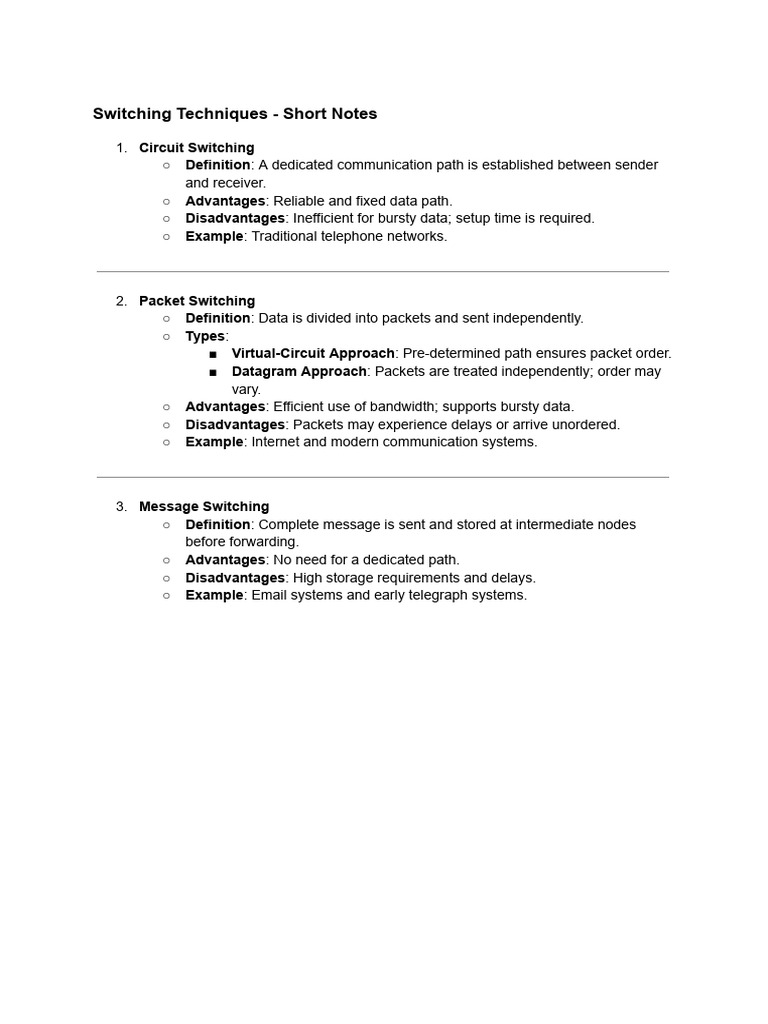 Switching Techniques Short Notes Pdf