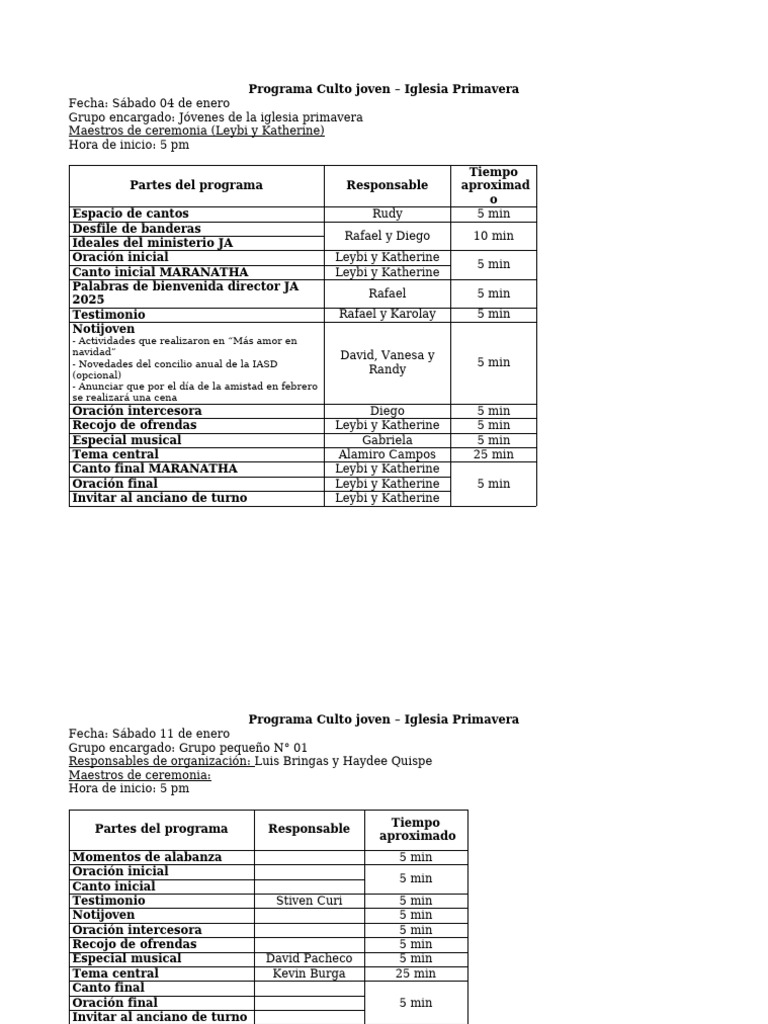 Programa Culto Joven 04-01-25 | PDF