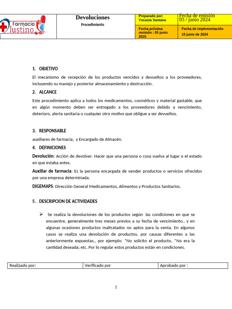 Procedimiento de Devoluciones | PDF | Farmacia