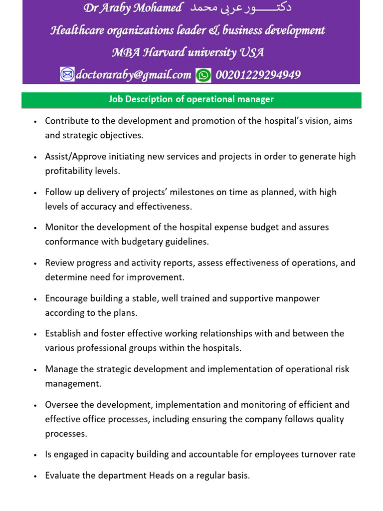 Operational Manager Job Description | PDF