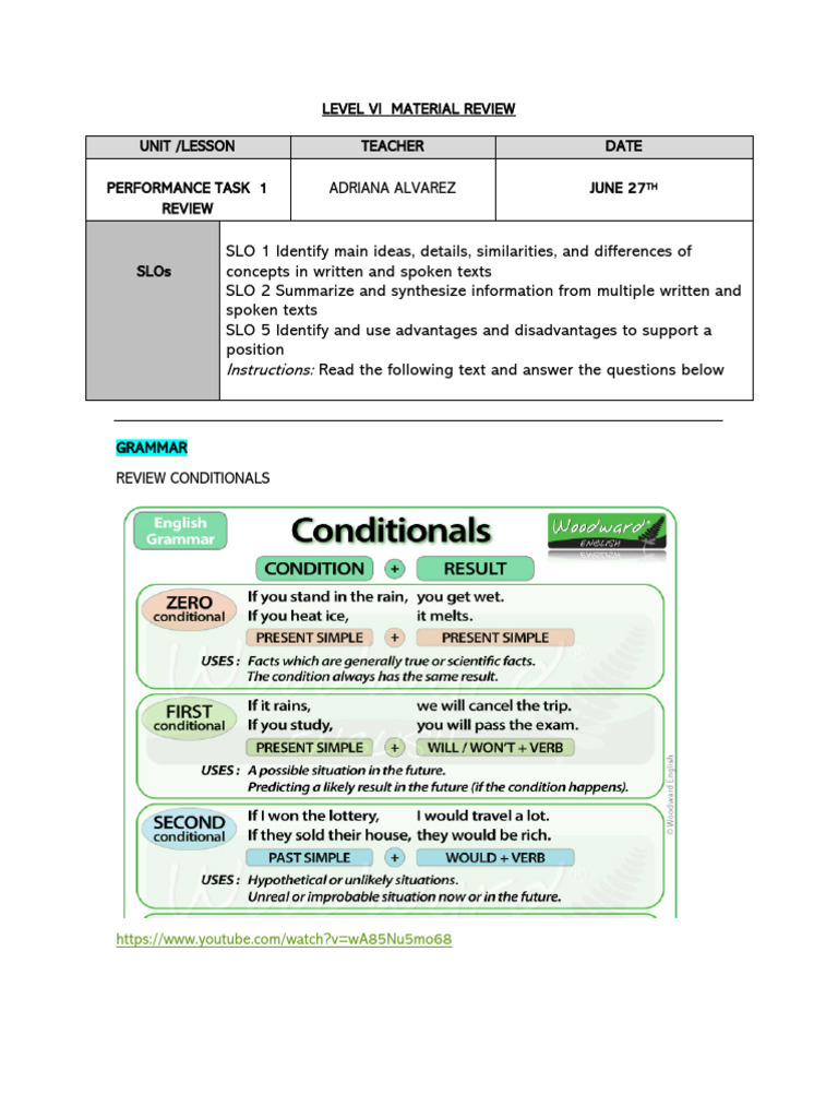 Level VI Grammar and Vocabulary Review | PDF