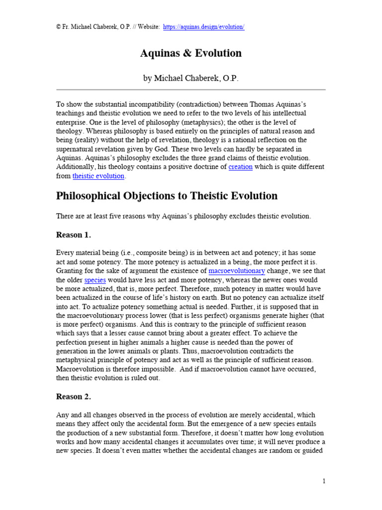 Aquinas vs. Theistic Evolution | PDF | Thomas Aquinas | Substance Theory