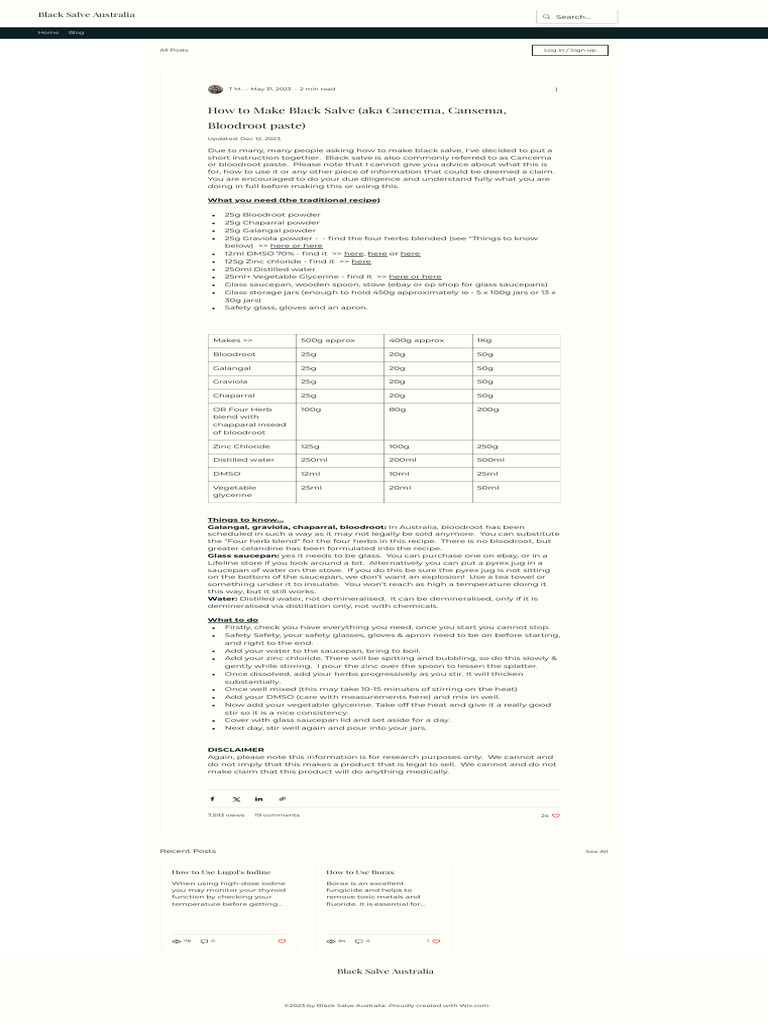 Bloodroot Salve Recipe Instructions | PDF