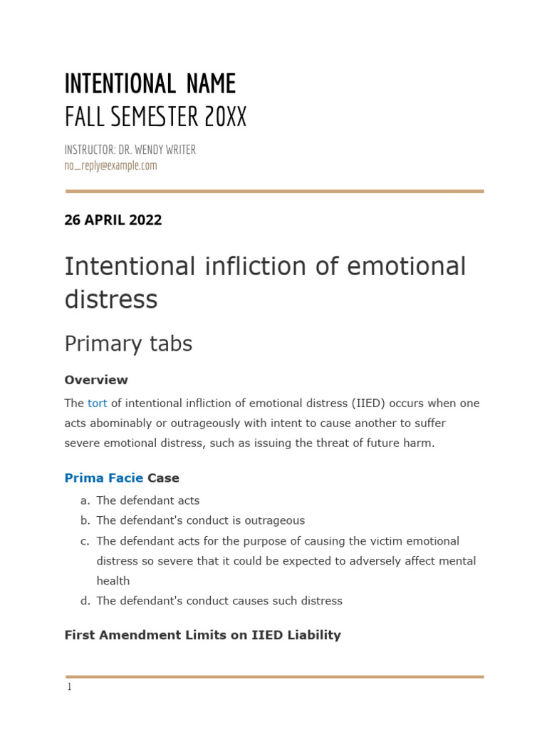 Legal Personal Injury Claims - Emotional Distress | PDF | Intentional Infliction Of Emotional ...