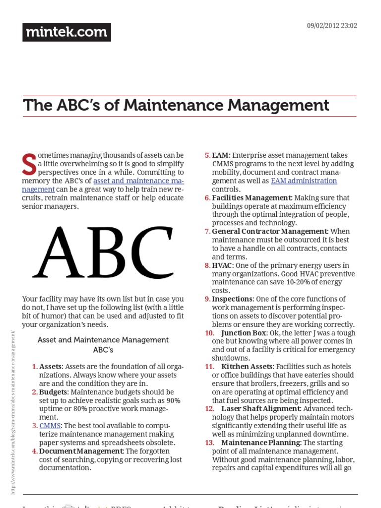 Maintenance Management ABC | PDF | Maintenance | Reliability Engineering