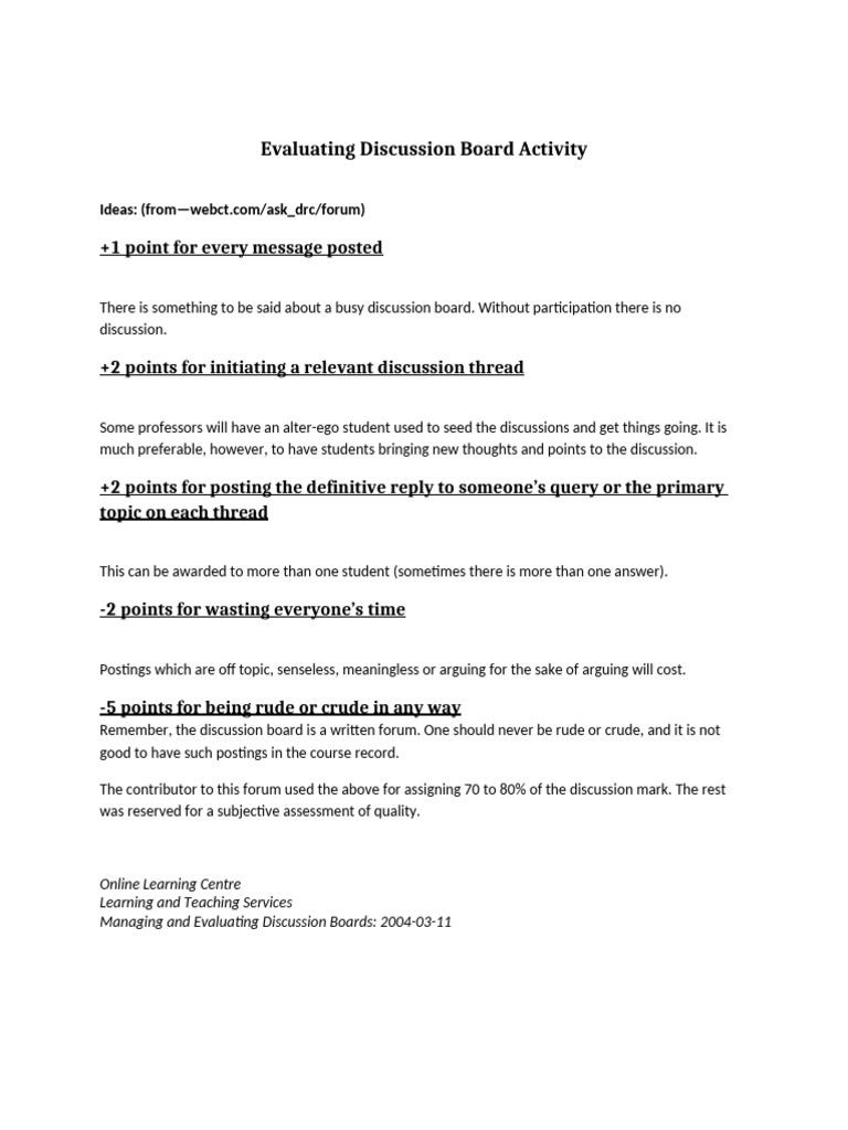 Evaluating Discussion Board Activity | PDF