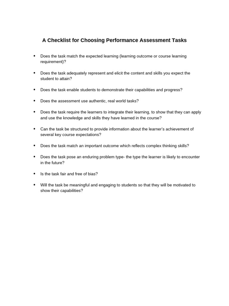A-Checklist-for-Choosing-Performance-Assessment-Tasks-6 | PDF