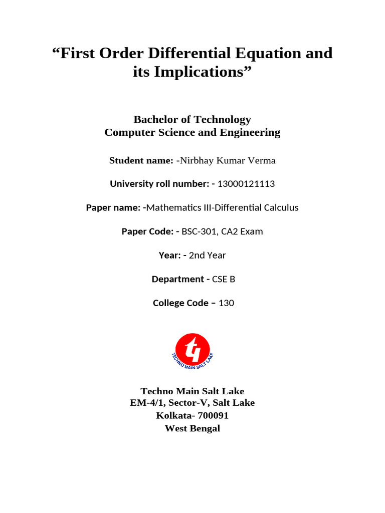First Order Differential Equation And Its Implications Pdf 1839