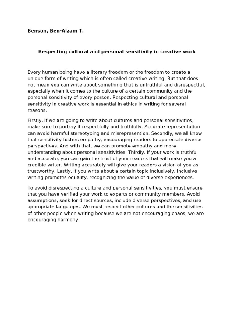 Respectful Creative Writing | PDF