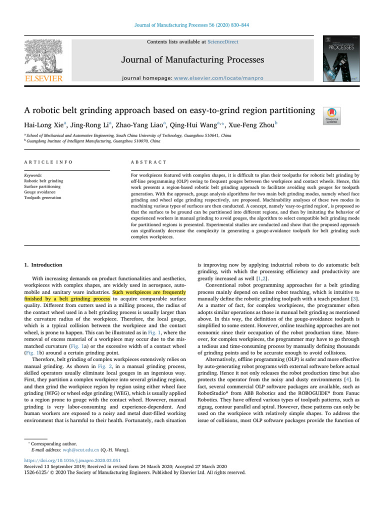 A Robotic Belt Grinding Approach Based On Easy-To-Grind Region ...
