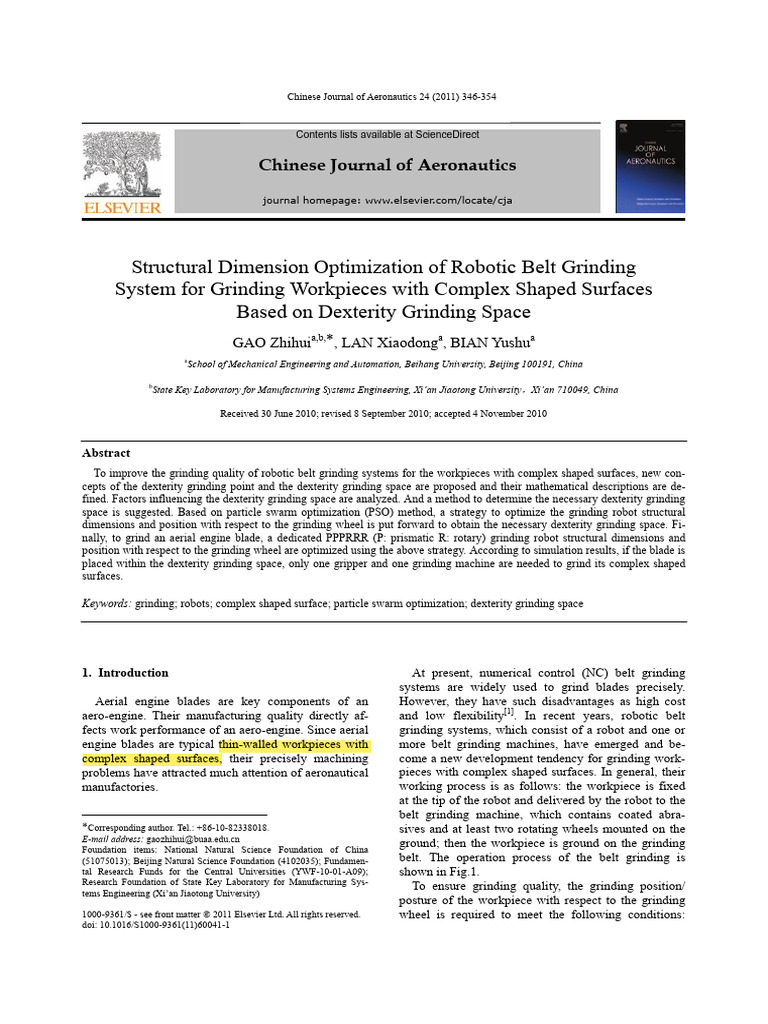 Structural Dimension Optimization of Robotic Belt Grinding | PDF | Grinding (Abrasive Cutting ...