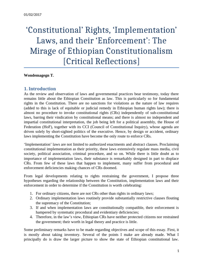 Ethiopian Constitutional Rights Analysis | PDF | Detention ...