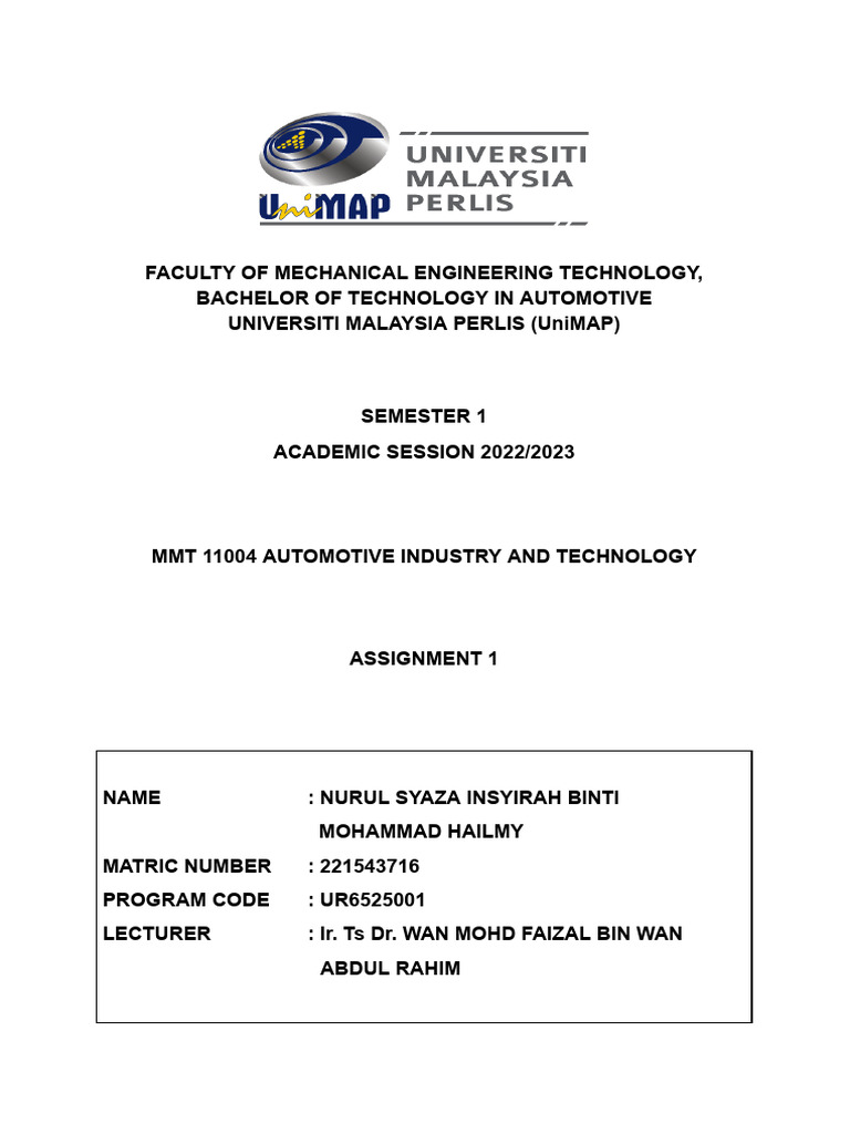 Assignment 1 Automotive Industry and Technology | PDF | Automotive ...