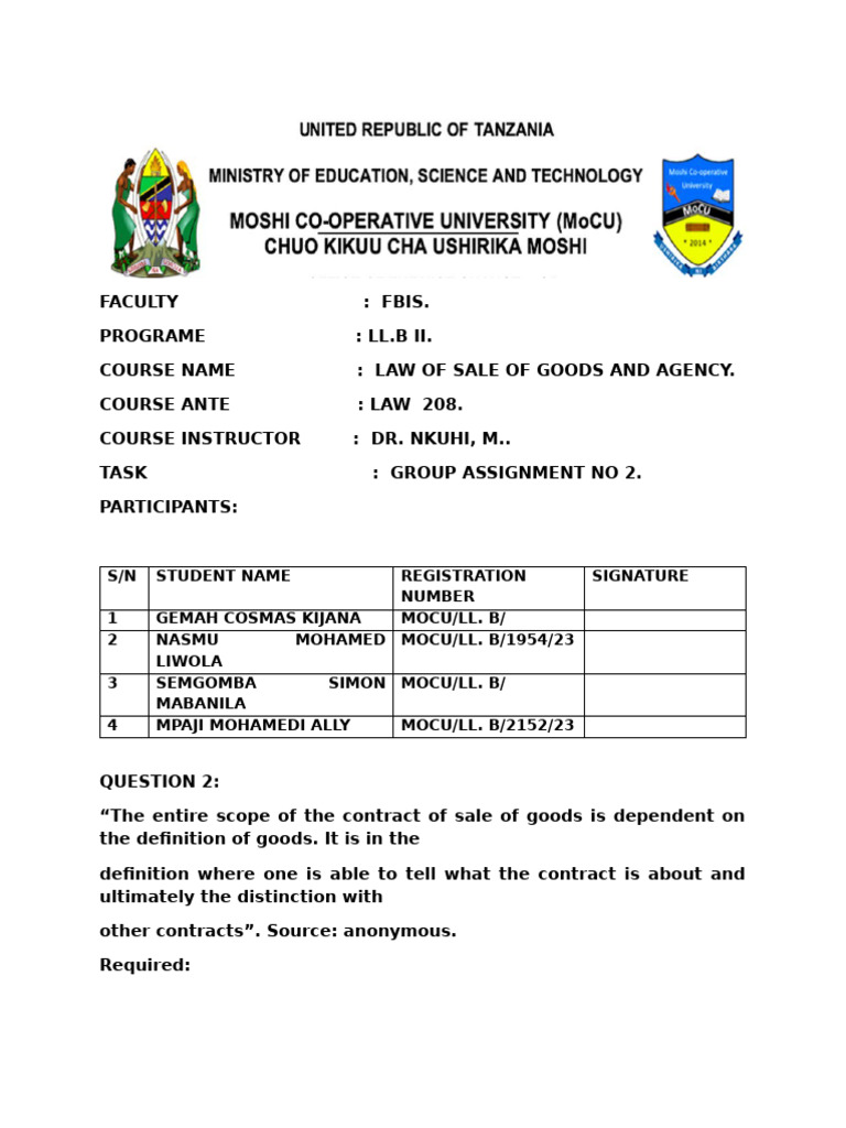 Sale of Goods Group Work 1 | PDF | Offer And Acceptance | Goods