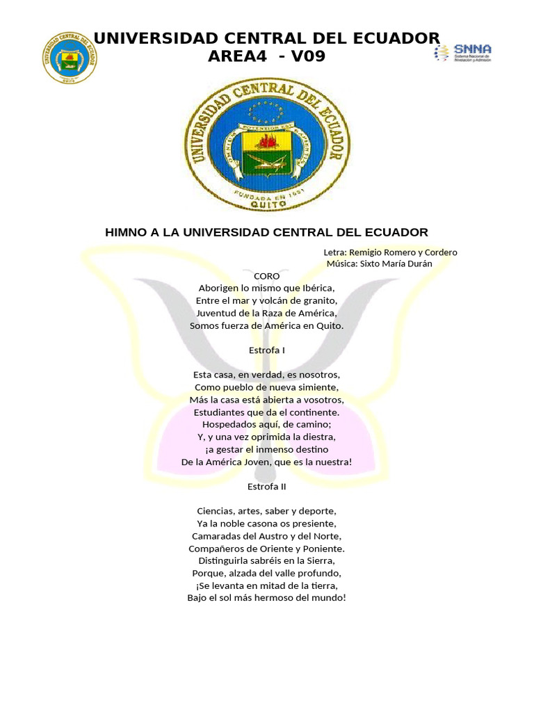 Himno A La Universidad Central Del Ecuador | PDF | Ecuador