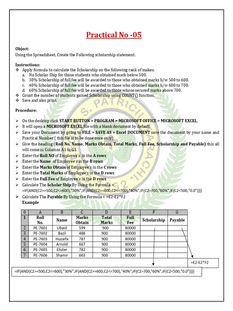 EXCEL PRACTICAL# 05 SCHOLARSHIP AWARD | PDF | Microsoft Excel | Software