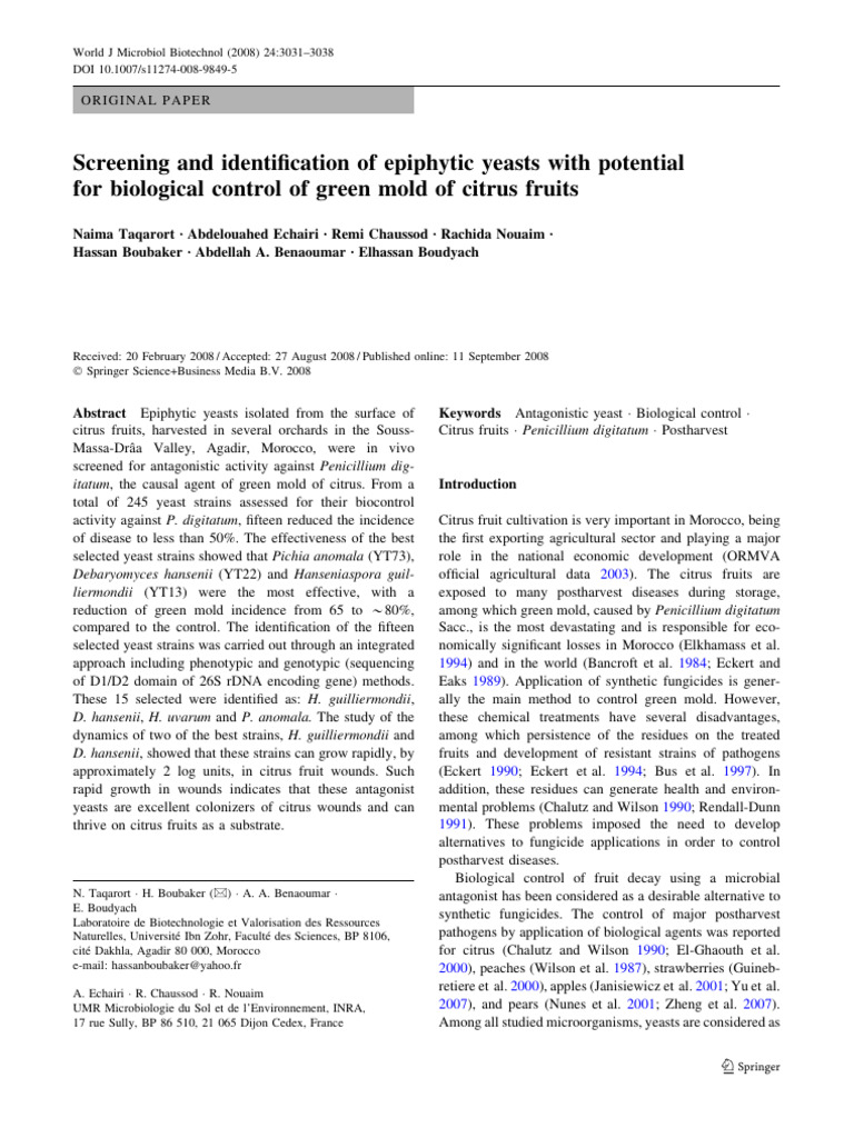 Biocontrol Yeasts for Citrus Green Mold | PDF | Polymerase Chain Reaction