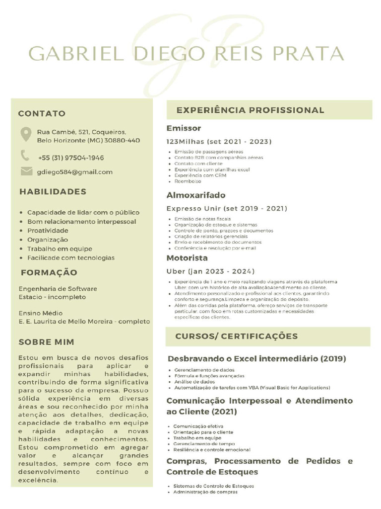 Curriculo Gabriel Prata | PDF