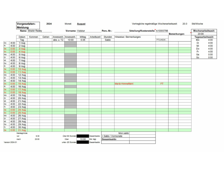 August Timesheet | PDF