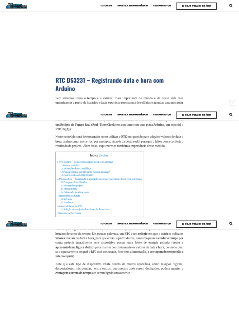 Rtc Ds3231 Registrando Data E Hora Com Arduino Portal Vida De Silício Pdf Tempo Arduino