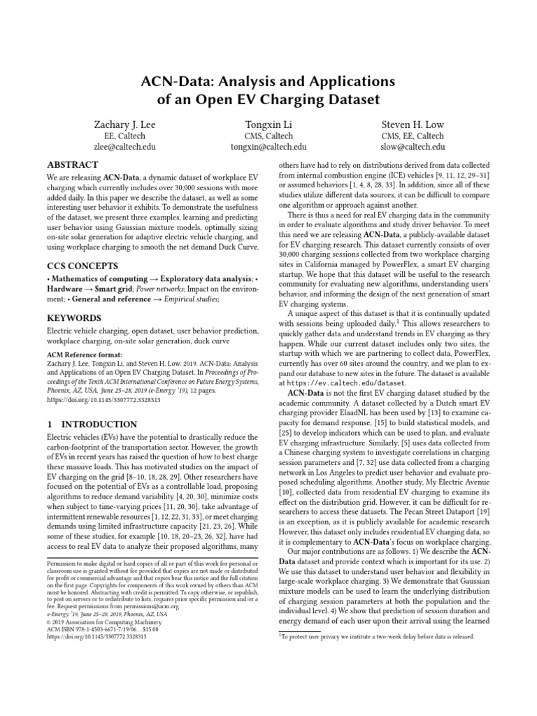 ACN Data Analysis and Applications | PDF | Electric Vehicle | Data Analysis