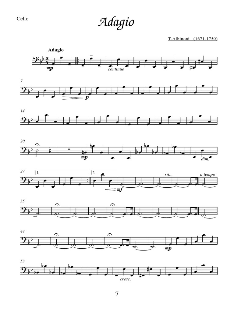 Adagio (Albinoni) - Cello | PDF