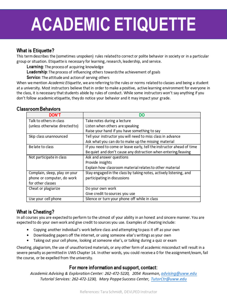 Academic-Etiquette | PDF | Etiquette | Academic Dishonesty